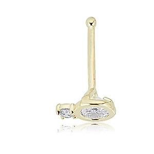 AVORA 14K Yellow Gold Bezel Set 2-Simulated Diamond CZ Nose Ring Body Jewelry (22 Gauge)