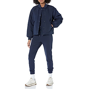 Amazon Essentials Women's Relaxed-Fit Recycled Polyester Padded Cropped Bomber Jacket (Available in Plus Size) (Previously Amazon Aware), Navy, Small