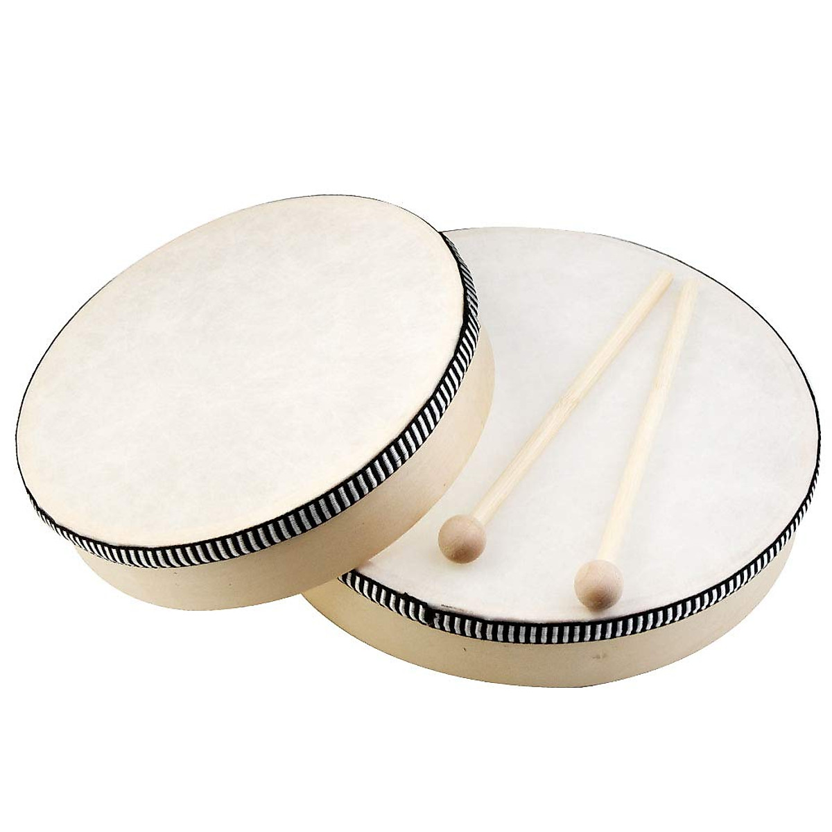 Nydotd 10 Inch & 8 Inch Hand Drum Kids Percussion Wood Frame Drum with Drum Stick Percussion Instruments Preschool Musical Education Children Performance Pro Hand Drum with Wooden Drum Beater
