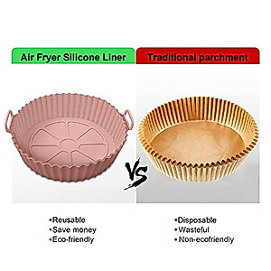 Air Fryer Silicone Pot, XIILSIE 2Pcs Round Food Safe Non Stick Air Fryer Basket Accessories, Reusable Replacement of Flammable Parchment Liner Paper Fits 3QT - 5QT Air Fryer