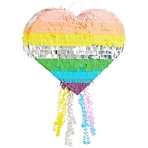 Sparkle and Bash Pull String Rainbow Heart Pinata for Pastel Birthday Party Decorations (Small, 15.7 x 13 x 3 In)