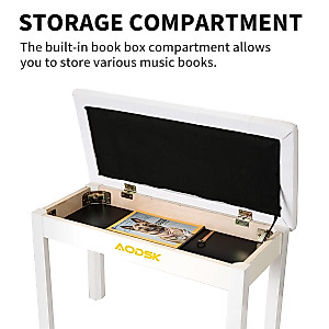 AODSK Wooden Duet Piano Bench with Padded Cushion and Storage Compartment for Music Books 29.13''x12.99''x18.11''(Black)