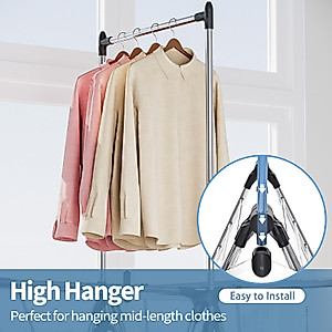 APEXCHASER Clothes Drying Rack with High Hanger, Foldable 3-Level Drying Racks with Shoe Rack, Crossbar and Vertical Rod Laundry Stand with Adjustable Wings