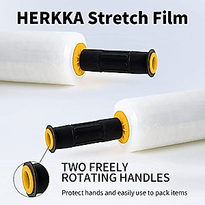 Stretch Film, HERKKA Stretch Wrap with Handles Industrial Strength, Moving Wrapping Plastic Roll, Shrink Wrap for Pallet Wrap, 15" x 1000 Feet, 4 Pack, 60 Gauge