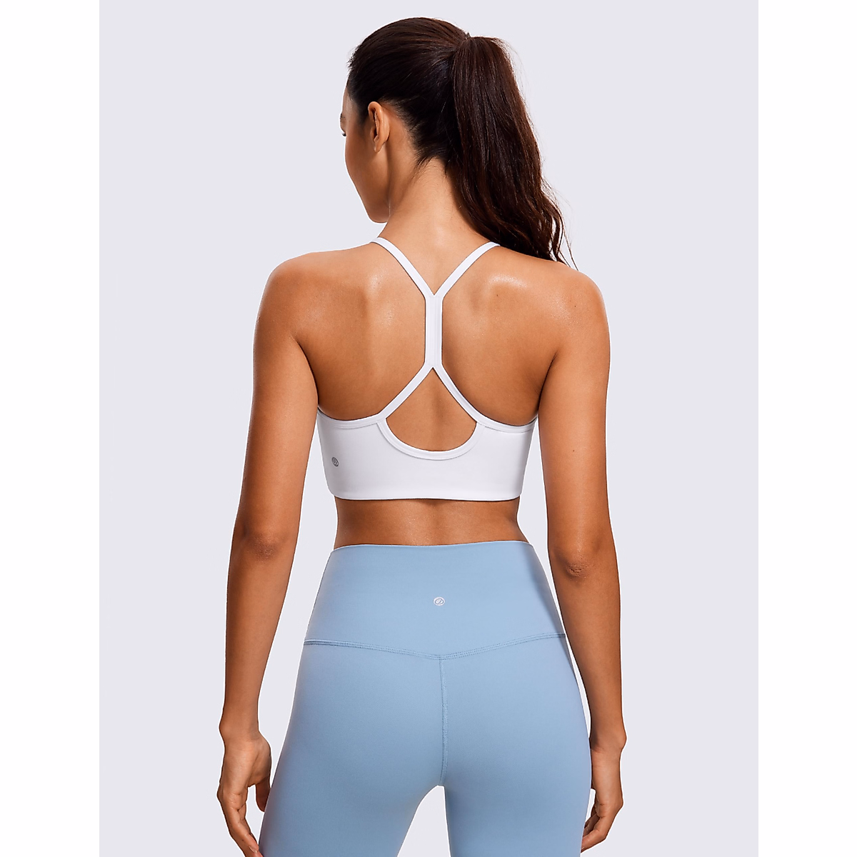 CRZ YOGA Butterluxe Womens High Neck Y Back Sports Bra - Padded Halter Racerback Spaghetti Thin Strap Workout Gym Top White Medium