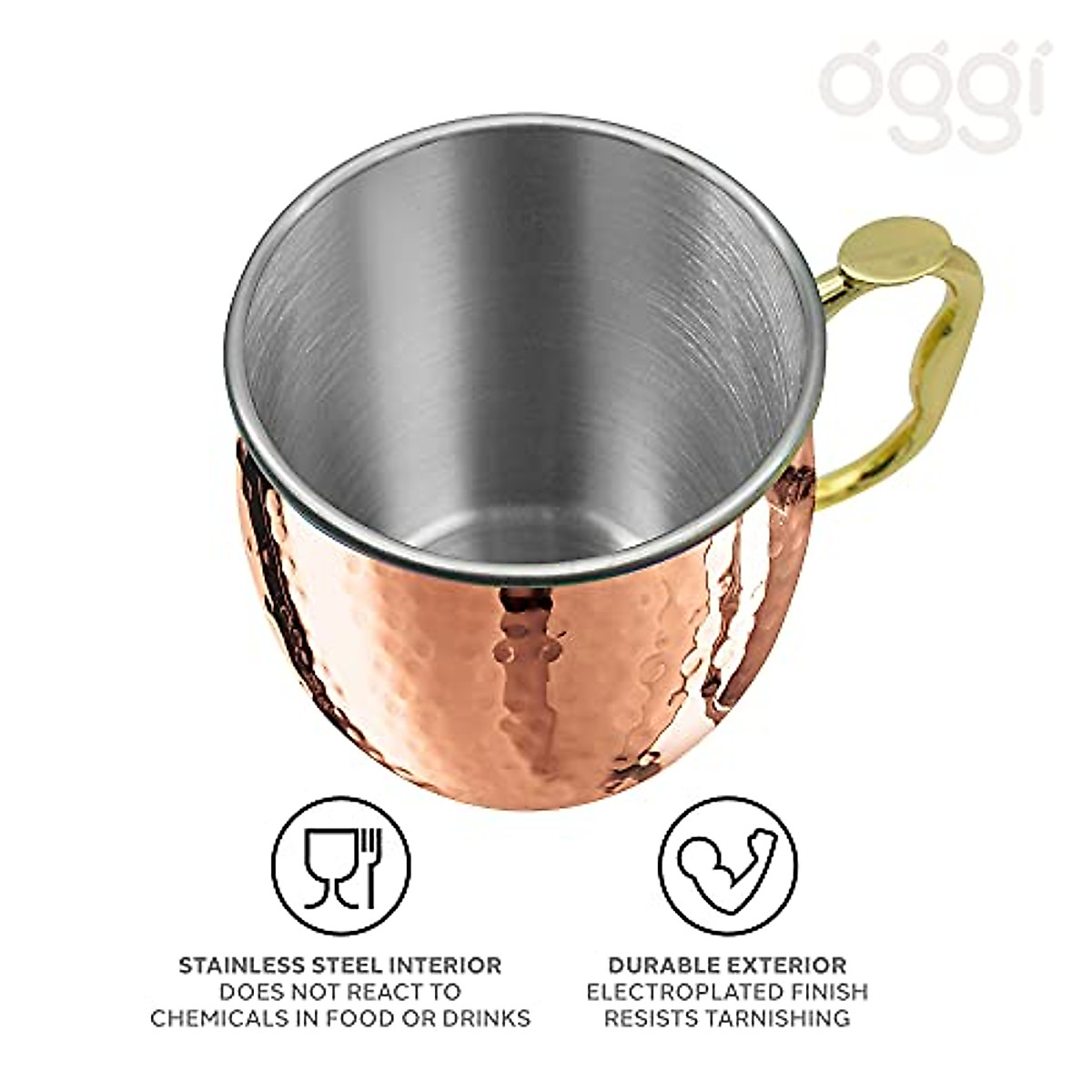 Oggi Moscow Hammered Copper Plated Mule Mug with EZ-Grip Handle, 20-Ounce, (9006)