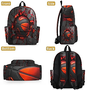 YoCosy School Backpack for Boys Girls Black Red Sport Basketball Kids Backpack Bookbag for Elementary Preschool Travel Daypack Laptop Backpack Purse for Women Men Teens