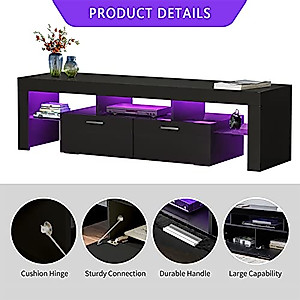 Tantmis Black LED TV Stand for 55/65/70/75 inch TV, TV Media Center, Modern Entertainment Center with Large Storage for Living Room, Bedroom, Gaming TV Stand, 63'W*14'D*18'H