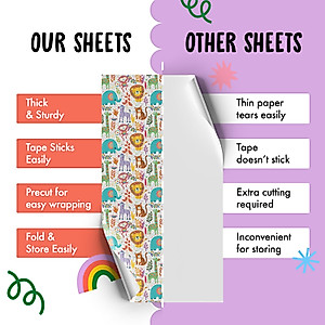 CENTRAL 23 Kids Birthday Wrapping Paper for Boys (x6) Sheets - For Girls - New Baby Birthday Gift Wrap - Safari Animals - Dinosaur Wrapper Paper - Kids Gift Wrap Matte - Recyclable