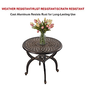 C/G Outdoor Side Tables,Cast Aluminum Patio End Tables,Anti-Rust Coffee Table for Garden Patio Lawn (Round-end Tables, Copper)