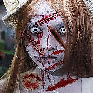 30 Sheets 215+ PCS 3D Fake Scars Tattoo Temporary Halloween Makeup Kit, Fake Stitches Tattoos Blood Chucky Scars Tatoos For Kids Women Men Boys Girls Sticker For 2023 Halloween Decoration