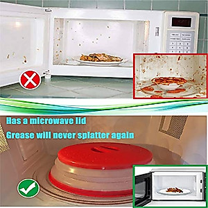 KAZETEC Upgrade Microwave Cover for food, Vented Microwave Splatter Cover, microwave cover for food, Multi-Purpose Colander Kitchen Gadget for Food & Meal Prep, Easy Grip Lid-red-2 sets