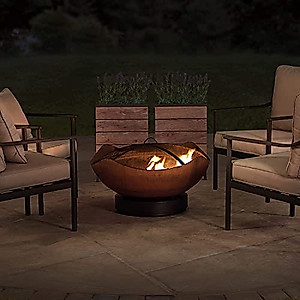 Sunjoy 34 Inch Fire Pits for Outside Large Size Outdoor Patio Round Bowl Shaped Copper Wood Burning Steel Fire Pit with Spark Screen and Poker by AmberCove