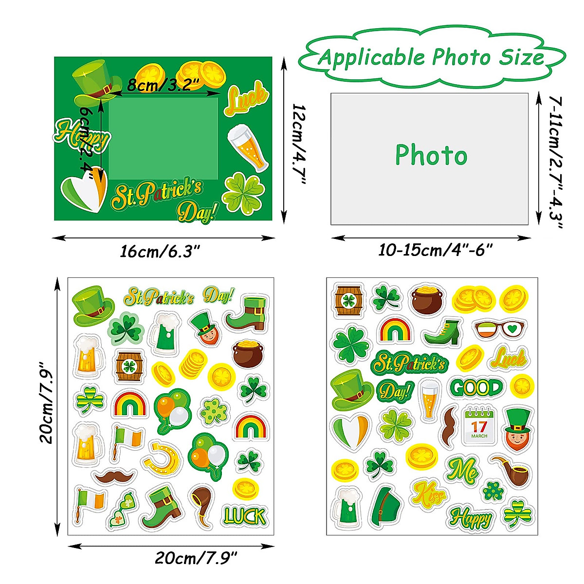 chiazllta 30 Packs St. Patricks Day Picture Frame Craft Kits for Kids St. Patricks DIY Craft Art St. Patrick Day Party Decoration Favor Home Classroom Game Activities