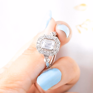 1 2/5 Carat Emerald Cut Cubic Zirconia Art Deco Milgrain Engagement Ring for Women in 925 Sterling Silver (VVS, 1.40 CTW) Anniversary CZ Ring Size 8 by Facet Jewel