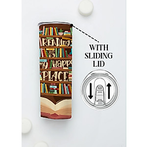 Onebttl Book Lovers Gifts For Women - 20oz/590ml Stainless Steel Insulated Tumbler with Straw, Lid - Reading Gifts for Book Worm, Librarians, Readers - Bookshelf