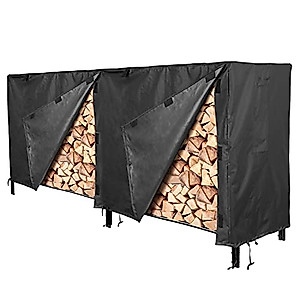 TLGREEN Outdoor Log Rack Cover, 8ft 600D Waterproof, Firewood Rack Cover with Straps and Air Vents, 96L24W42H inches, Fit for 8ft Log Rack，Black