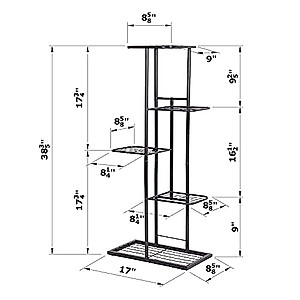 MTB 5 Tier Metal Plant Stand for Indoor Outdoor Flower Pot Display Planter Shelf, Charcoal Grey