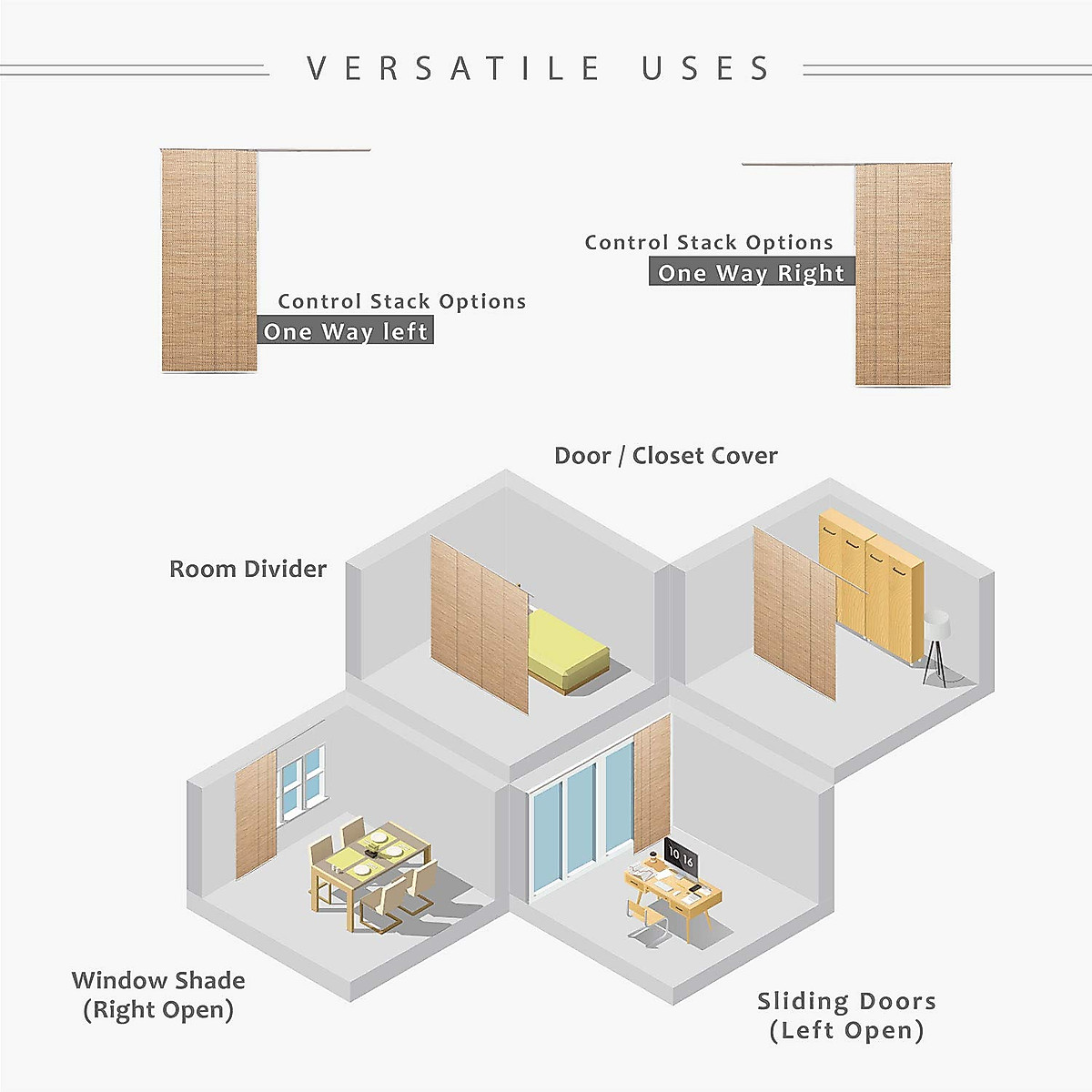 GoDear Design Adjustable Panel Track Sliding Glass Door Blinds 45.8"- 86" W x 96" H, Extendable Vertical Blinds for Patio Doors and Large Winodws, See-Through Trimmable Jute Fabric, Semi-Privacy, Yoga