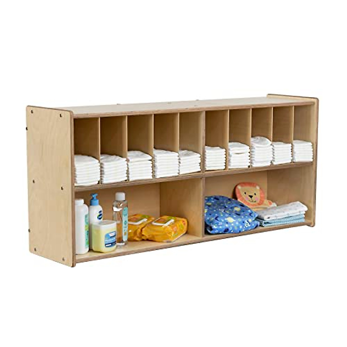 RRI Goods 100% Birch Plywood Wall Mount Baby Diaper Caddy Organizer with Storage Unit, Suitable for Storing Kids Diapers,Toys, Wipes in Nursery, Daycare, Kids Playroom