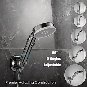 Hand held Shower Head Holder - 5 Angles Adjustable - Slide to Fit - Adhesive Screw Options for Multiple Surfaces - Minimal Shower Wand Holder (Chrome)