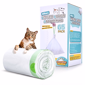 Bilibara 65 Count Drawstring Litter Box Liner Bags for Auto Self-Cleaning Litter Box, Extra Thick Leak Proof Cat Litter Replacement Waste Bags, Unscented, 18.1"W x 15.7"H, 3.5 Gal