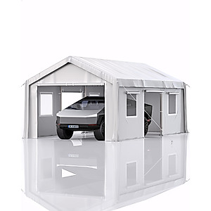 KYBOLT 13 x 20 Ft Heavy-Duty Carport, Portable Garage, 180g PE Waterproof Canopy and 8 x 1.0 mm Poles for Full-Size Pickup Trucks, Boats, and SUVs - White