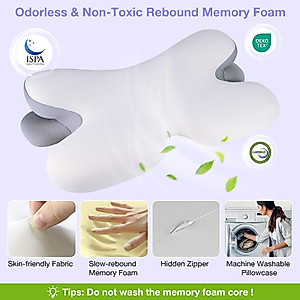 QIYVLOS Cervical Neck Pillow for Neck and Shoulder Pain Relief, Ergonomic Contour Orthopedic Neck Support Pillow for Side,Back & Stomach Sleepers, Memory Foam Neck Pillows with Soft Cooling Pillowcase