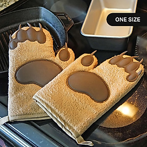 Fairly Odd Novelties FON-10278 Bear Oven Mitts Set Funny and Cute Kitchen Mittens/Potholders for Baking Christmas or Everyday Cooking Gloves, One Size Brown