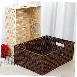 ABOOFAN 1pc Rattan Storage Basket Rustic Basket Woven Basket Makeup Containers Willow Basket Rattan Serving Basket Handmade Basket Home Decor Sundries Basket Storage Rack With Cover Grass
