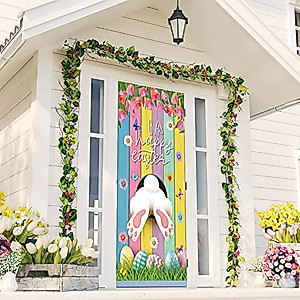 FARMNALL Easter Door CoverBunny Egg Rabbit Decor Daisy Decorations Door Banner Farmhouse Holiday Decor Pattern Easter Season Supplies for Home Office