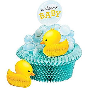 Creative Converting Bubble Bath Rubber Ducky Baby Shower Honeycomb Centerpiece Party Supplies, 9 3/4" x 9", Multicolor