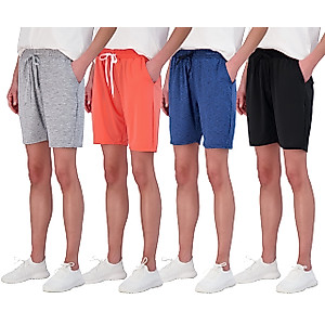 Real Essentials Women’s Plus Size Just My Quick Dry Fit 7 Inch Inseam Athletic Casual Lounge Fitness Gym Long Shorts High Waisted Running Bermuda Pockets Ladies Workout Active, Set 1, 1X, Pack of 4
