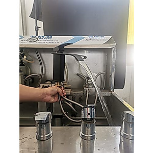 Klabb S16 Black Waterfall Spout Bathroom Faucet,Single Handle Bathroom Vanity Sink Faucet, Rv Lavatory Vessel Faucet Basin Mixer Tap with Deck Plate, Solid Brass/Matte Black