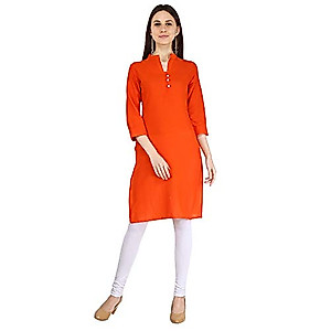 Ramkudi Indian Women's Plain Cotton Kurti Orange Top