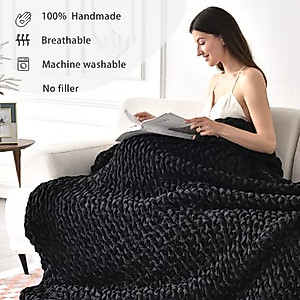 Handmade Chunky Knitted Weighted Blanket Velvet Knit Throw for Sleep,No Filler,Evenly Weighted,Soft Cozy(Black,51"x63"-13.5lbs)