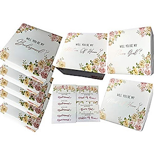 Bridesmaids Proposal Gift Boxes Set of 8 with Rose Gold Foil Letters & Proposal Cards to Ask Bridesmaids, Maid & Matron of Honor & Flower Girl (5 Bridesmaids, 1 MatronH, 1 MaidH, 1 FlowrGrl, 8)