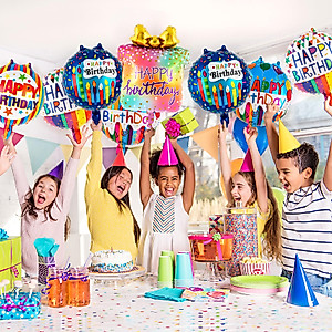 9 Pcs Happy Birthday Balloons, Round Foil Birthday Balloon Birthday Party Decorations, Large Birthday Mylar Balloon Birthday Gift Box Balloons for Kids Birthday Baby Shower Decorations