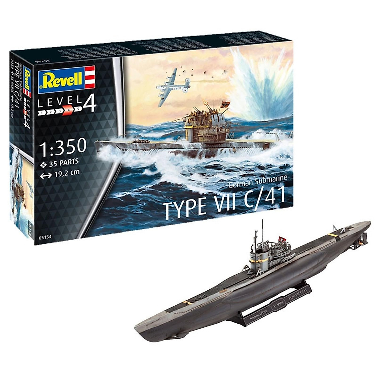Revell RV05154 05154 5154 German Submarine Type VII C/41 1: 350 Plastic Model Kit, Various