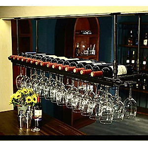 Stylish Simplicity Down Wine Rack, Retro Wrought Iron Wine Rack, Goblet Rack Home, Restaurant Kitchen Bar Decoration Floating Wine Rack Adjustable Height (Bronze Multi-Size), PIBM, Black, 80CM*30