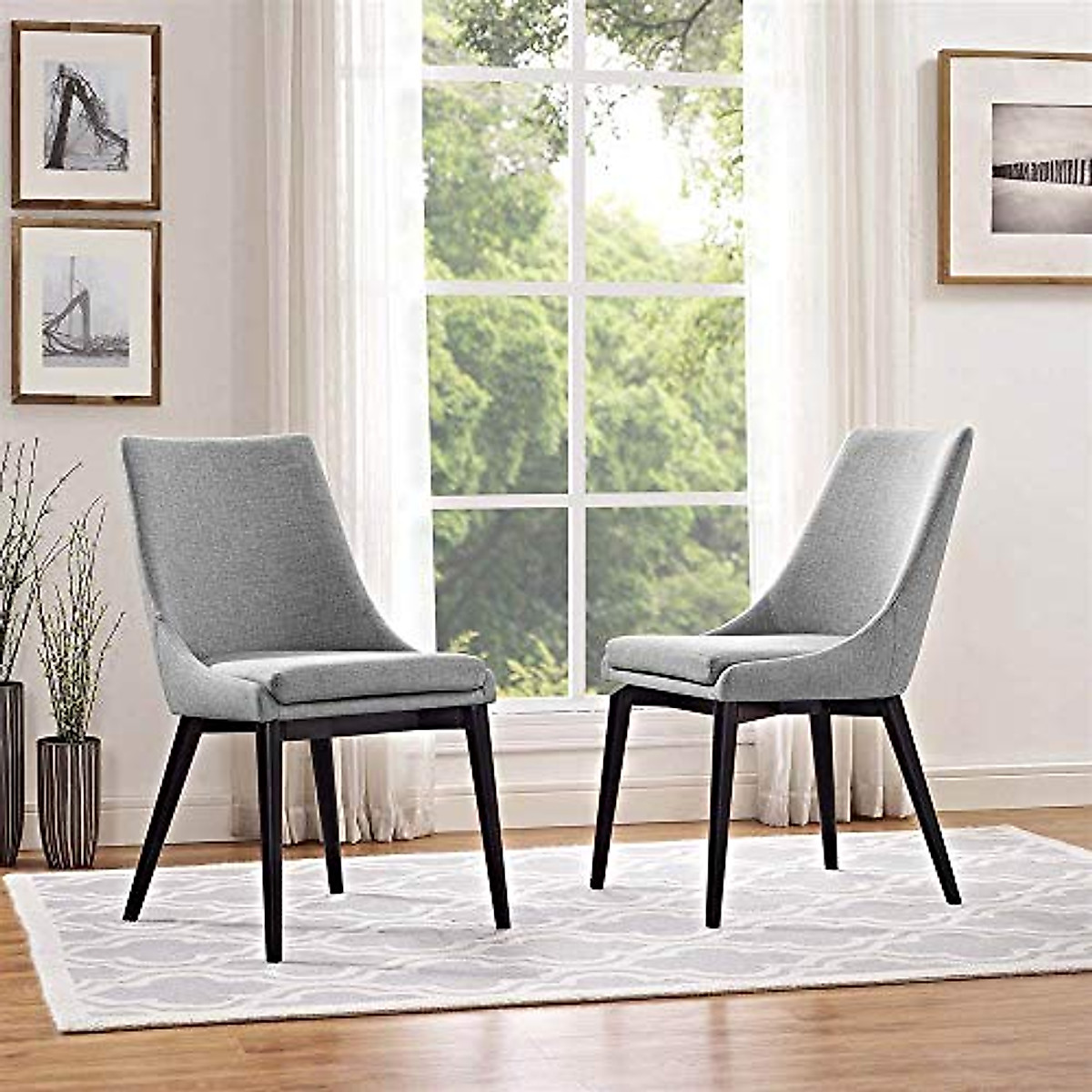 Modway Viscount Mid-Century Modern Upholstered Fabric Two Dining Chairs in Light Gray