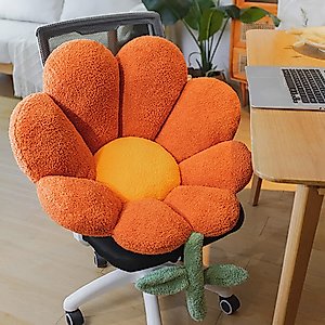 vctops Flower Shaped Seat Pads Fuzzy Fluffy Chair Pad Floral Seat Cushions Girls Chair Cushions for Kids Room Bedroom Living Room Office Car (Orange A, 24" Hx26 W)