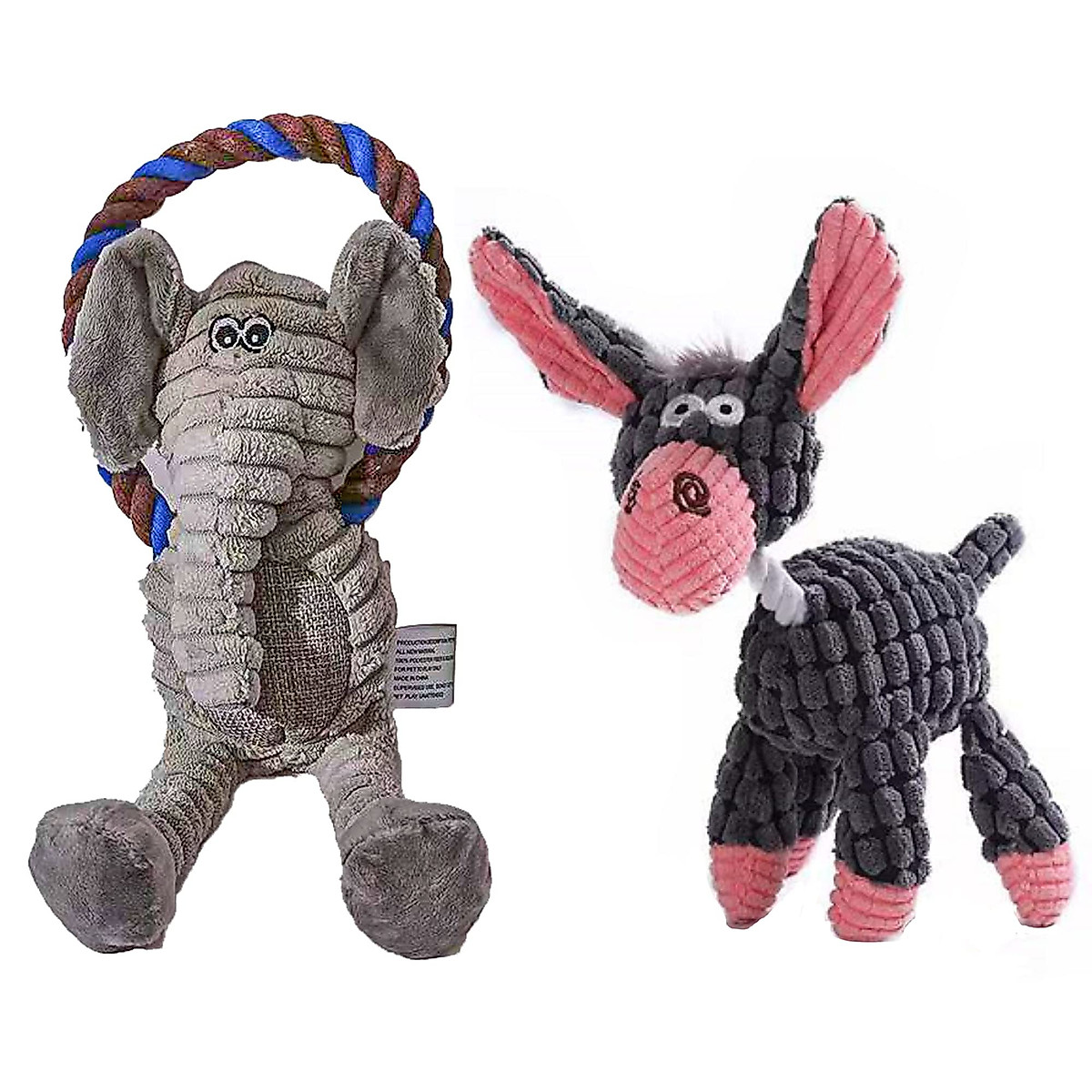 BODLYL Squeaky Plush Dog Toys Pack for Puppy, 2 Pack Durable Stuffed Animal Plush Chew Toys with Squeakers, Cute Soft Dog Toys for Teeth Cleaning, Interactive Dog Toys for Small, Medium Dogs (Set 2)