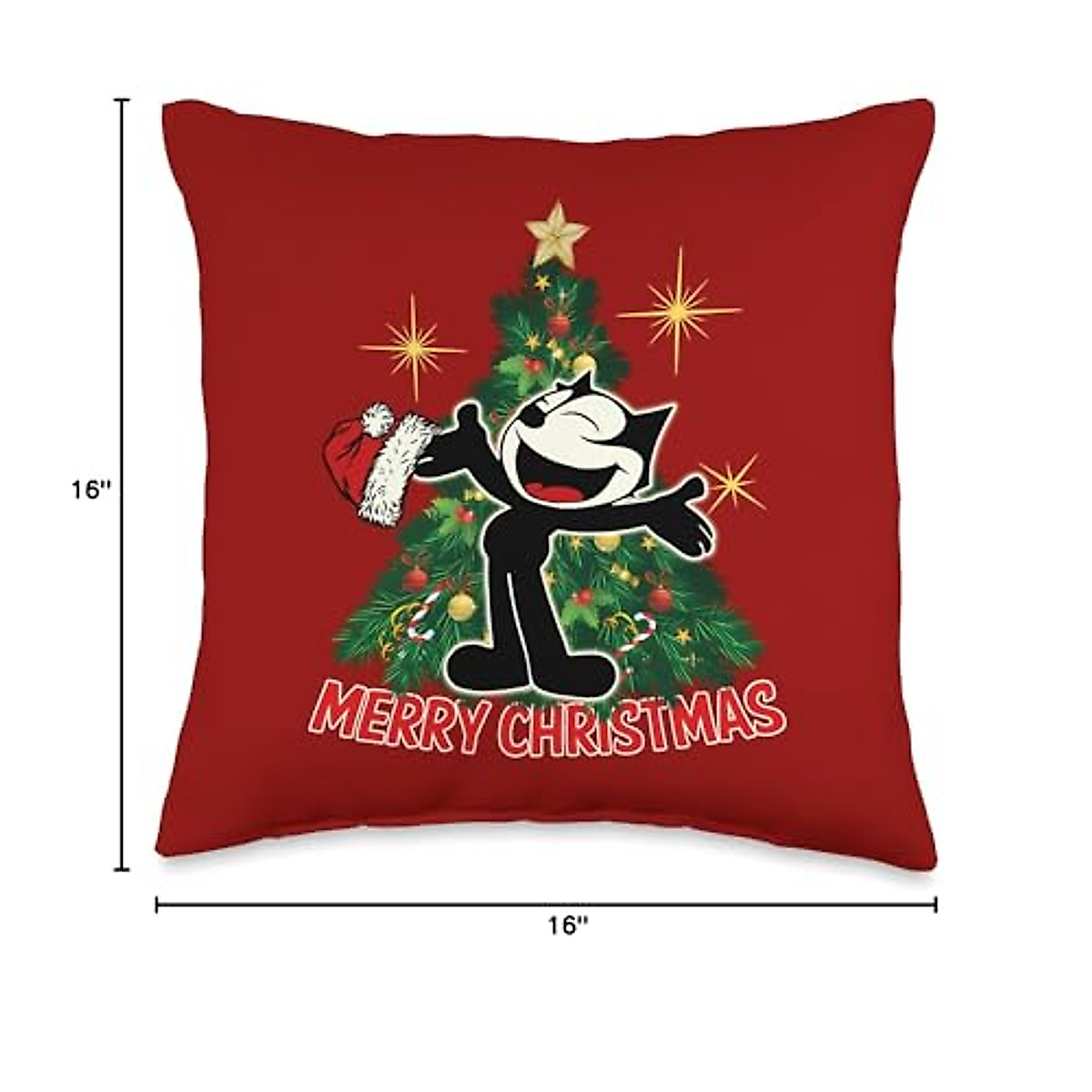 Felix Cat Cartoon Merry Christmas Holiday Designs Merry Christmas Felix Classic Holiday Joy Xmas Tree Throw Pillow, 16x16, Multicolor