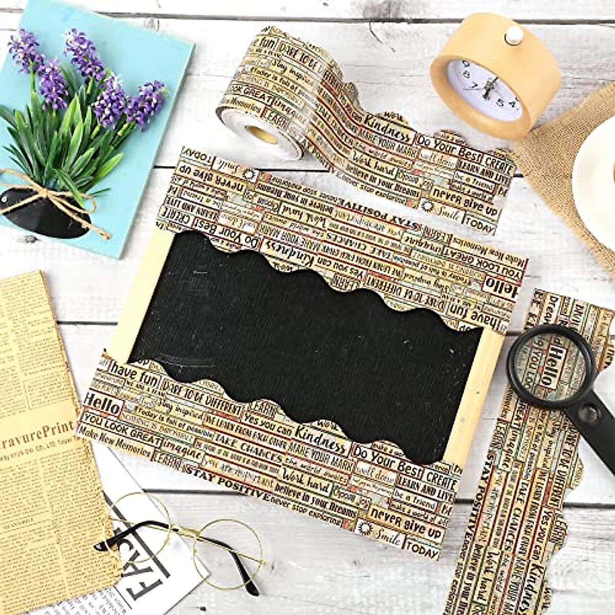 Spiareal 68.9 Feet Scalloped Bulletin Board Border Rustic Farmhouse Home Sweet Rolled Border Trim Inspirational Quotes Growth Mindset Classroom Bulletin Boards Wall (Travel Style) Multicolor