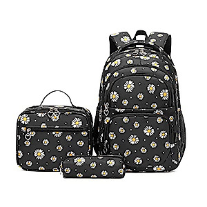 ZHANAO Daisy-Print School Backpack Set with Lunch Kits Bookbag for Teenager Girls 3pcs Gradient SchoolBag for Primary Student
