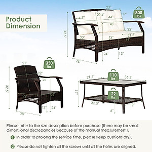 Tangkula 4 Pieces Outdoor Rattan Furniture Set, Patiojoy Outdoor Wicker Sofa Set with Tempered Glass Coffee Table, Loveseat, 2 Single Sofas, Sectional Sofa Set with Waterproof Cover