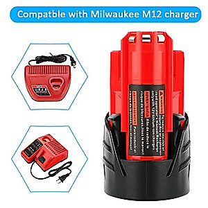 TENMOER 2 Pack 12V 3.0Ah Lithium-ion Battery Compatible with Milwaukee Battery 48-11-2420