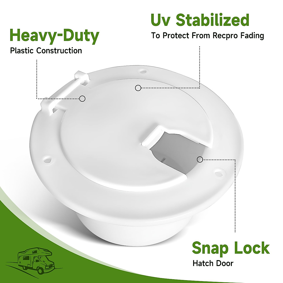 Porscan RV 5 Inch Round Electric Cable Hatch for 30 and 50 Amp Cords, RV Power Cord Cable Hatch Cover Compatible with Coleman Jayco Pop-Up Camper Travel Tent Trailer Motorhome (White)