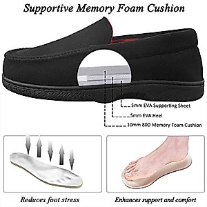 DL Men's Memory Foam Moccasin Slippers Breathable Moccasin Slippers Micro Wool House Shoes Anti-Slip Sole Indoor Outdoor, Black, 10